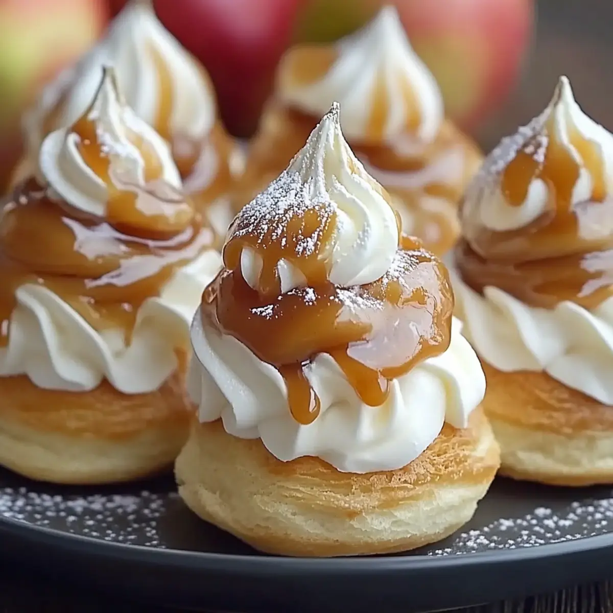 Decadent Caramel-Filled Cream Puffs with Apple Delight